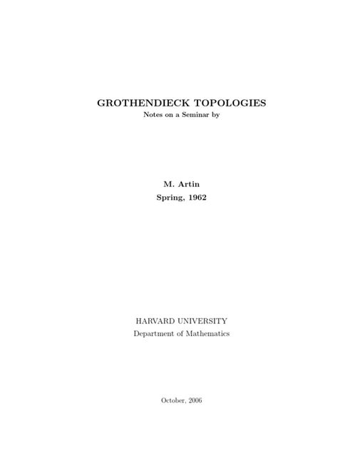 Artin Grothendieck Topologies Pdf Mathematical Structures Abstract Algebra