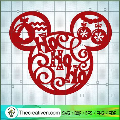 Mouse Head Ho Ho Ho Svg Disney Mickey Mouse Svg Mickey Christmas Svg