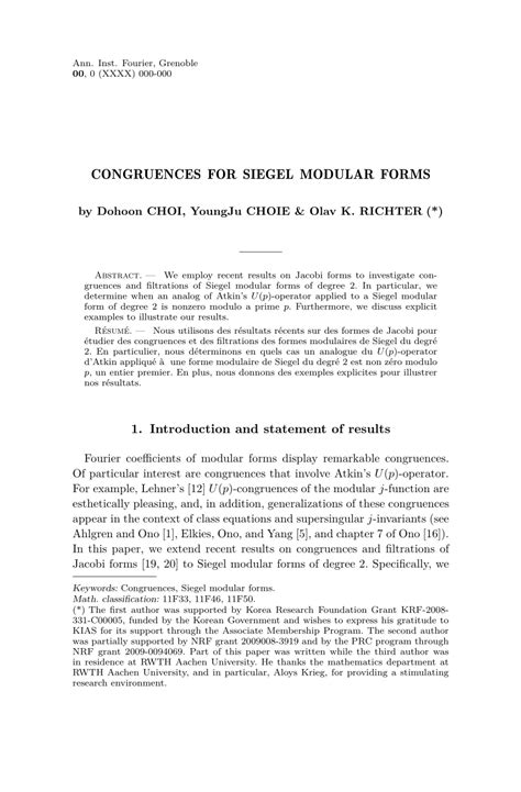 Pdf Congruences For Siegel Modular Forms