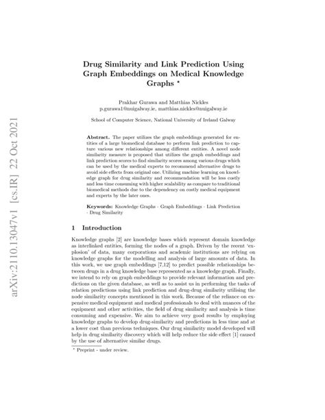 Drug Similarity And Link Prediction Using Graph Embeddings On Medical Knowledge Graphs Deepai