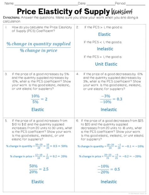 Ap Micro Microeconomics 2 4 Price Elasticity Of Supply Worksheets