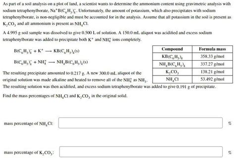 Solved As Part Of A Soil Analysis On A Plot Of Land A Chegg Com