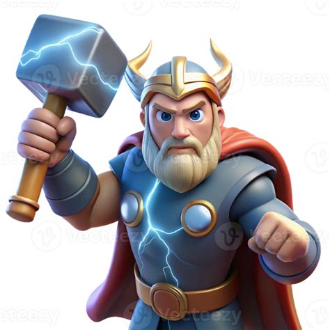Magnificent Artistic Thor The Norse God Of Thunder Wielding Mjolnir Amidst A Raging