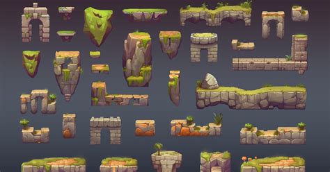 2d Cartoon Platformer Stone Rock Blocks Tileset Vol1 2d 环境 Unity