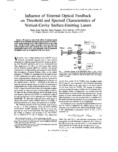 Pdf Influence Of External Optical Feedback On Threshold And Spectral Characteristics Of