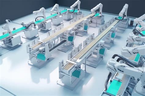 Robotic Assembly Line With Multiple Stages Of Production From Raw Materials To Finished Product
