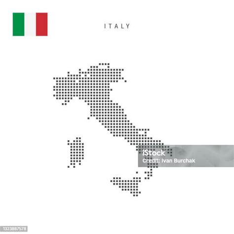 이탈리아의 사각형 점 패턴지도 플래그가 있는 이탈리아 점선 픽셀 맵 벡터 일러스트레이션 가리키기에 대한 스톡 벡터 아트 및 기타 이미지 가리키기 가벼운 검은색