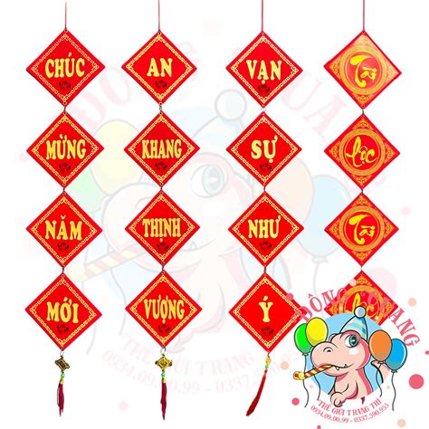 Bộ 4 Tấm Liễn Khánh Nỉ Vuông Treo Tết