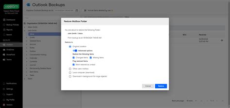 Restoring Outlook Folders Veeam Data Cloud For Microsoft 365