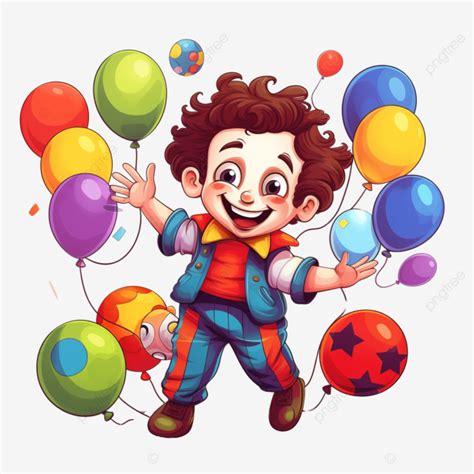 행복하고 귀여운 작은 광대가 공을 저글링하고 광대 의상을 입고 할로윈을 축하하는 아이들을 즐겁게 합니다 광대 시골뜨기 광대 모자 Png 일러스트 및 이미지 에 대한