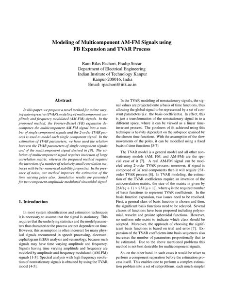 Pdf Modeling Of Multicomponent Am Fm Signals Using Fb Expansion And