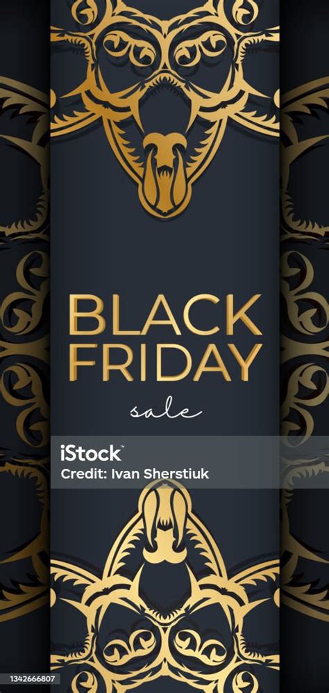 기하학적 황금 장식과 검은 금요일 다크 블루축제 포스터 광고에 대한 스톡 벡터 아트 및 기타 이미지 광고 금요일 낮