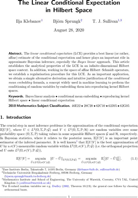 Tim Sullivan Linear Conditional Expectation In Hilbert Space