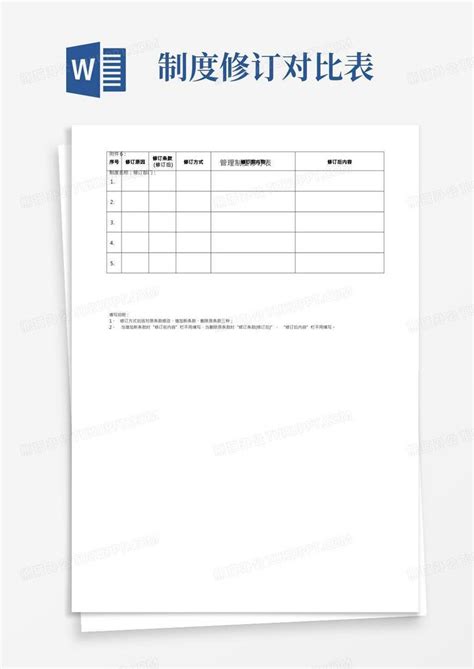 管理制度修订表Word模板下载 编号lvdagabo 熊猫办公