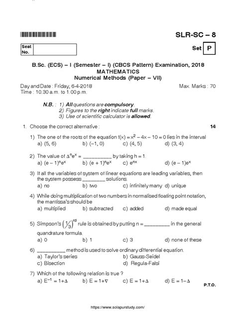 Bsc 1 Sem Ecs Mathematics Numerical Methods Slr Sc 8 2018 Pdf