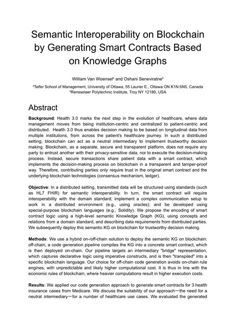 Pdf Semantic Interoperability On Blockchain By Generating Smart
