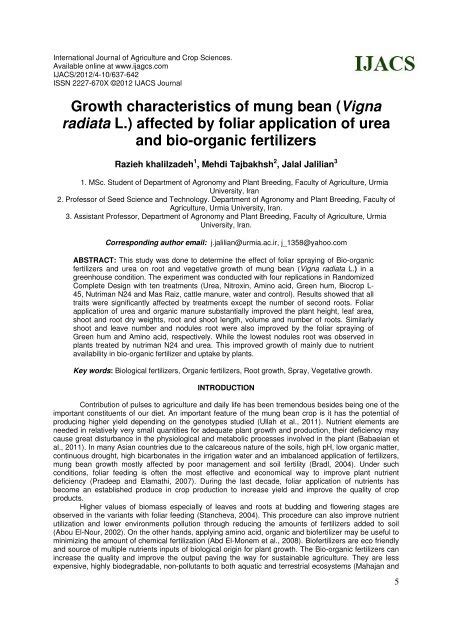 Growth Characteristics Of Mung Bean Vigna Radiata L Affected By
