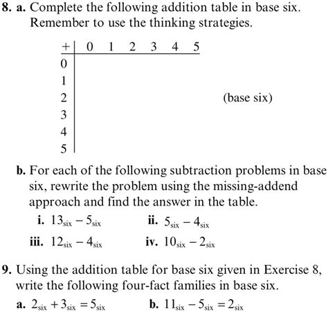 8 A Complete The Following Addition Table In Base Six Remember To Use The Thinking Strategies