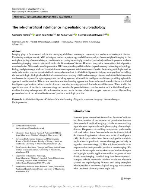 Pdf The Role Of Artificial Intelligence In Paediatric Neuroradiology