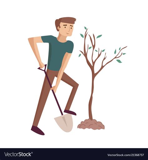 Man Planting Tree Cartoon Royalty Free Vector Image