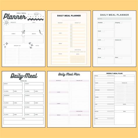 6 Daily Meal Planner Templates Printable Menu