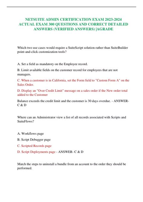 Netsuite Admin Certification Exam Actual Exam 300 Questions And Correct Detailed Answers