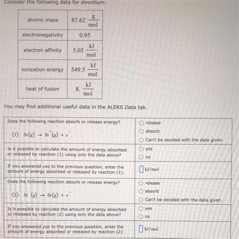 Solved Consider The Following Data For Strontium Atomic