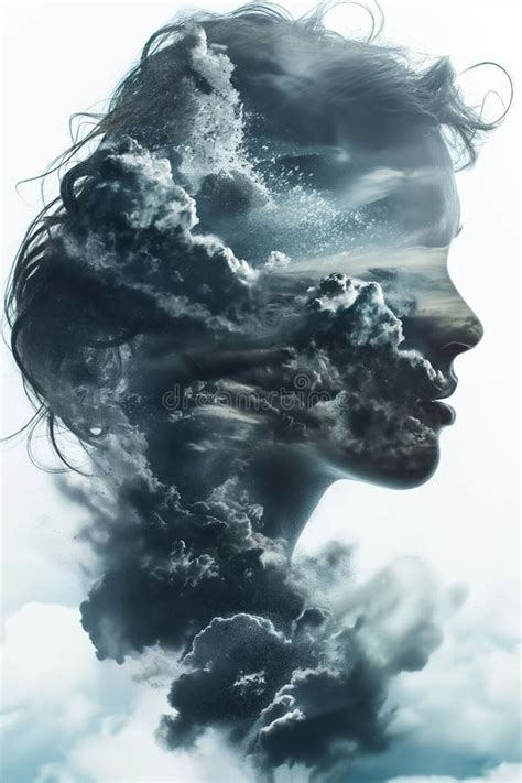 Woman Combining With Storm Clouds Creating Dramatic Double Exposure