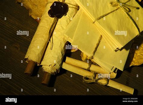 Antique Scroll And Letters On Dark Background Stock Photo Alamy