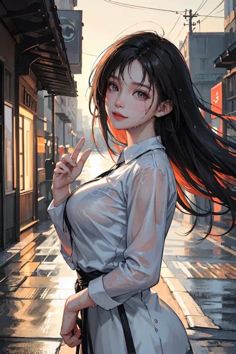 Anime Girl With Long Hair Standing On A City Street Seaart Ai