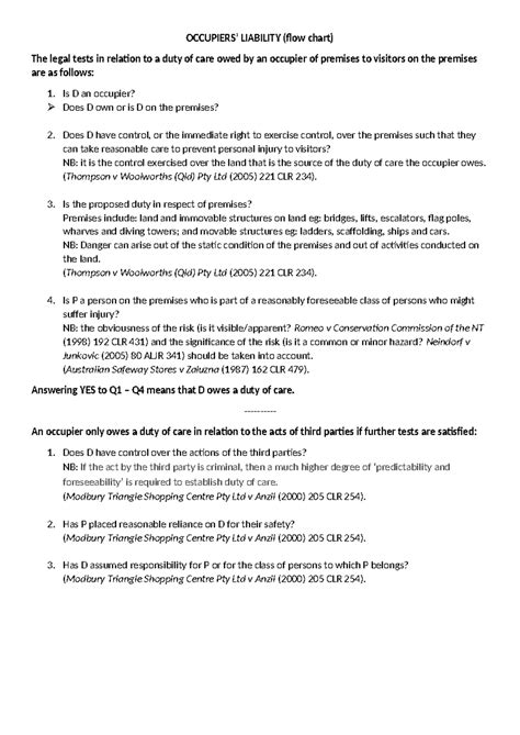 Occupiers Liability Flow Chart Occupiers Liability Flow Chart The Legal Tests In Relation
