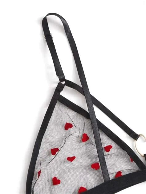 Pattern Mesh Ring Linked Lingerie Set Socohoodie