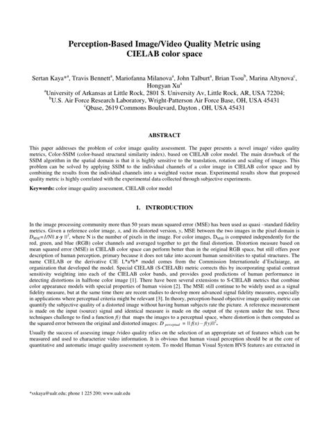 Pdf Perception Based Imagevideo Quality Metric Using Cielab Color Space