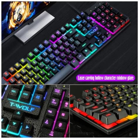 T Wolf TF200 Gaming Keyboard USB Floating Manipulator Feel Wired Gaming Keyboard And Mouse Set