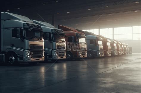 停在物流中心的卡车车队高清图片下载 正版图片600026581 摄图网