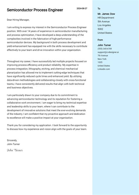 Semiconductor Process Engineer Cover Letter Example For 2024 Top Cv