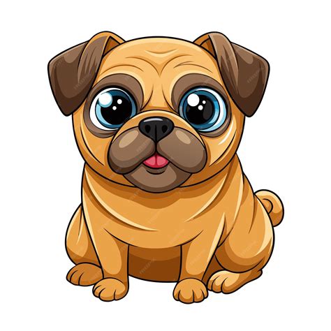 귀여운 파그 개 터 만화 일러스트레이션 프리미엄 Ai 생성 벡터