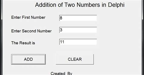 Free Programming Source Codes And Computer Programming Tutorials Addition Of Two Numbers In Dephi