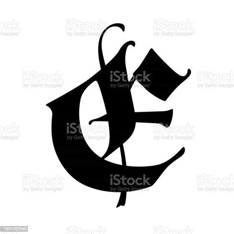 고딕 양식의 문자 E 벡터 알파벳 기호는 흰색 배경에서 격리됩니다 서예와 글자 중세 라틴어 문자 회사의 로고 모노그램 문신에