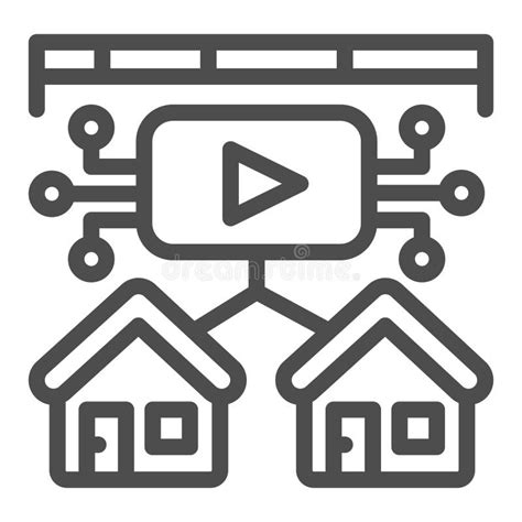 Media Platform Data With Two Houses Line Icon Neural Dataset Concept Vector Graphics Stock