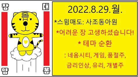 2022829월 파월의 매파적 발언에 국내증시가 갭하락으로 시작했네요~ 😂😂앞으로 조금 어려운 장이 펼쳐지지 않을까