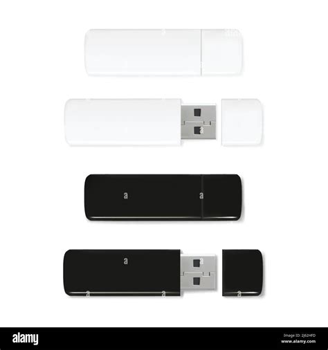 Usb Flash Drives Vector Illustration Of 3d Realistic Memory Stick Black And White Plastic