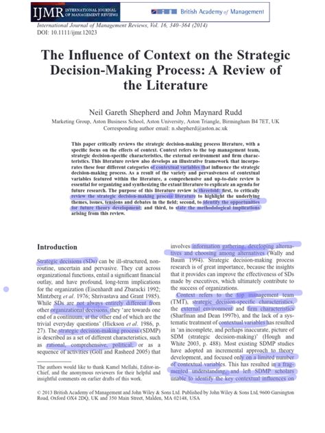 The Influence Of Context On The Strategic Decisionmaking Process A