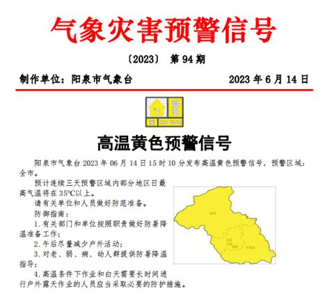 连续三天35℃！阳泉今夏首个高温预警来了！黄色防暑降温气温