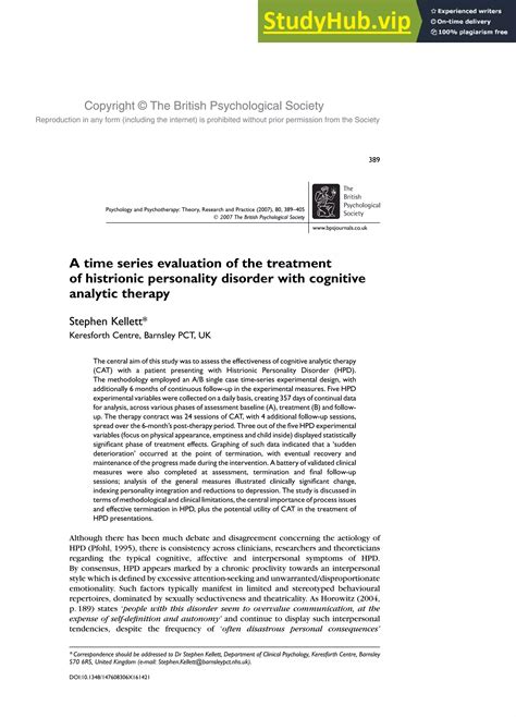 A Time Series Evaluation Of The Treatment Of Histrionic Personality