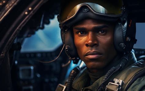 Premium Ai Image Portrait Of Black Pilot With Serious Expression