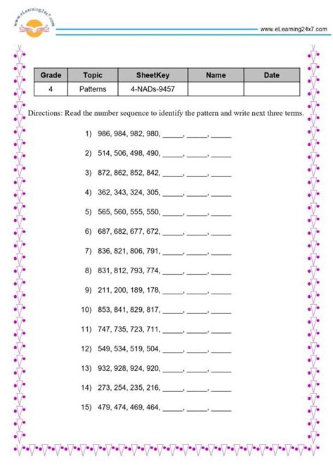 Patterns Worksheets For Grade 4