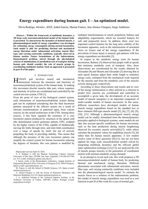 Pdf Energy Expenditure During Human Gait I An Optimized Model
