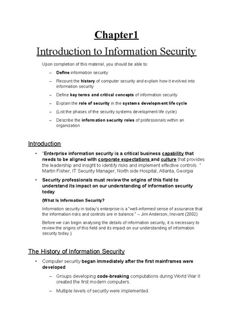 CMPG 215 Chapter 1 Kjbkjbkbkl Chapter Introduction To Information Security Upon Completion
