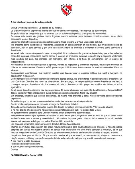 Fabián Doman Habló Tras Su Renuncia En Independiente Qué Dijo